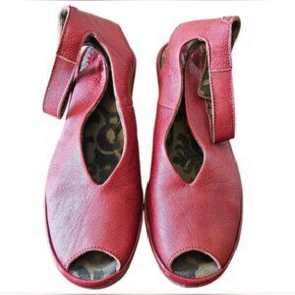 Fly London | Shoes | Fly London Red Yala Peep Toe Wedge Sandals Size ...